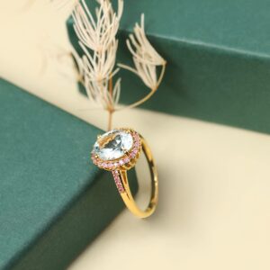 YoTreasure 2.51 Ct. Aquamarine Pink Sapphire 10kt Yellow Gold Promise Bridal Engagement Ring Side Stones