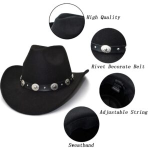 Classic Western-Cowboy-Hat Men Womens Wide Brim Cowgirl Hats Felt Fedora hat (S-M)