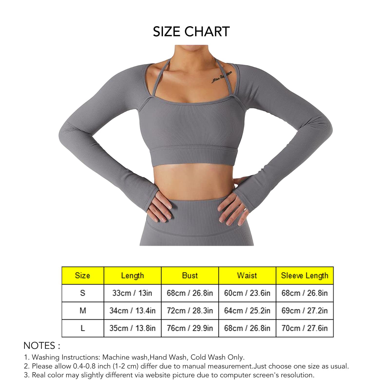 Women Long Sleeves Workout Sportswear, Neck Wider Hem High Waist Fingertip Quick Drying Yoga Sports Top(M-Gray)