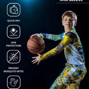 Forever Fanatics James#23 Basketball Compression Arm Sleeve Set for James Fans (James #23 Yellow, 6-13 yrs)