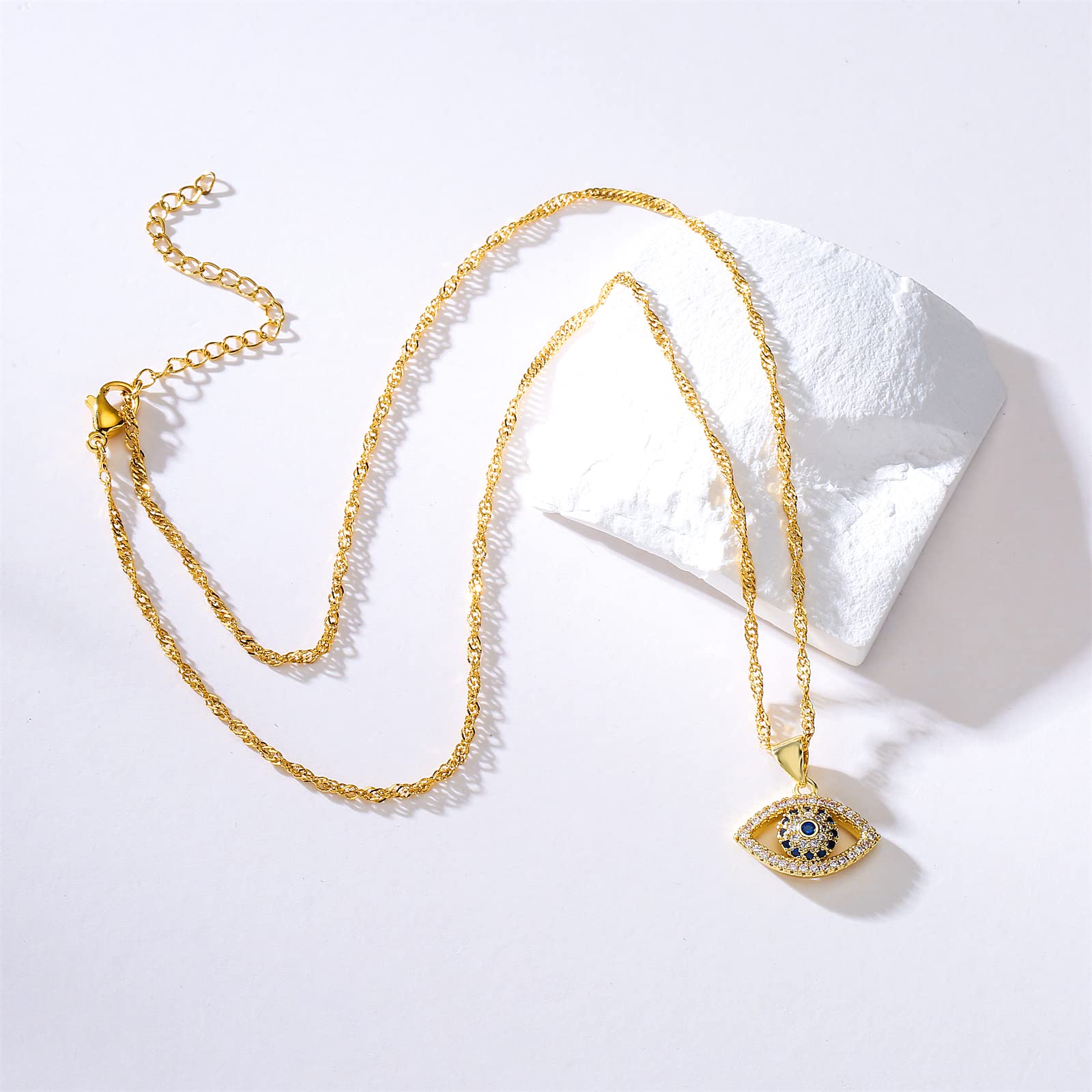 cmoonry 18K Brass Water Ripple Chain Necklace For Women AAA Cubic Zirconia Evil Eye Pendant Female Party Jewelry Christmas Gift