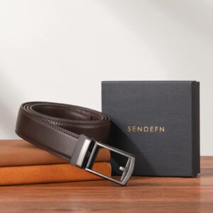 SENDEFN Men's Leather Dress Casual Belt 1 3/8" Automatic Adjustable Click Buckle Belts with Gift Box(B-coffee-72QS)