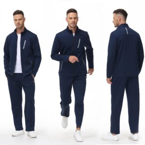 MoFiz Mens Athletic Sweatsuits Full Zipper Jacket with Stand Collar Workout Running Pants Male Casual 2 Pieces Tracksuit Navy 2XL