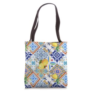 citrus,lemons,mosaic,flowers,azulejo,tiles,portuguese art tote bag