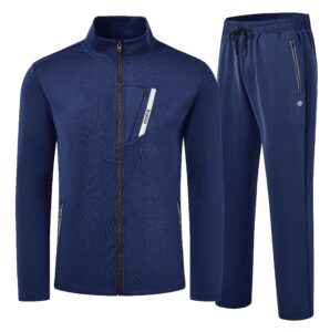 mofiz mens athletic sweatsuits full zipper jacket with stand collar workout running pants male casual 2 pieces tracksuit navy 2xl