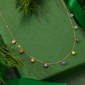 Ross-Simons Italian Multicolored Murano Glass Bead Charm Necklace in 14kt Yellow Gold. 16 inches