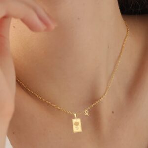 Zodiac Sign Necklace for Women 18K Gold Plated Stainless Steel Chain 20+2 inch Double Sided Constellation Tarot Card Pendant Waterproof Non Tarnish Friendship Jewelry Birthday Gift(Pisces)