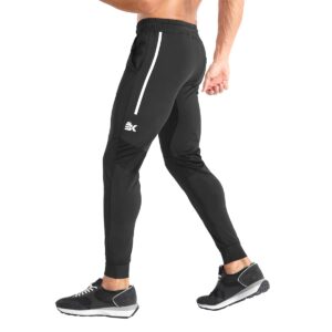 BROKIG Men's Lightweight Stretch Gym Jogger Pants,Athletic Workout Running Sweat Pants with Zip Pockets (Medium, Black)