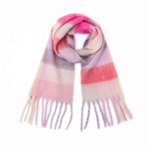 soft plaid scarf unisex long thick shawl scarf winter tassel warm scarf women casual scarf (pink, one size)