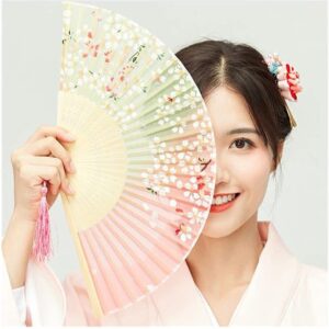 Folding Hand Fan Folding Fan Handheld Folded Fan Vintage Bamboo Folding Hand Held Flower Fan Chinese Dance Party Solid Fan for Party Fans Personalized Foldable Fan Hand Held Fans