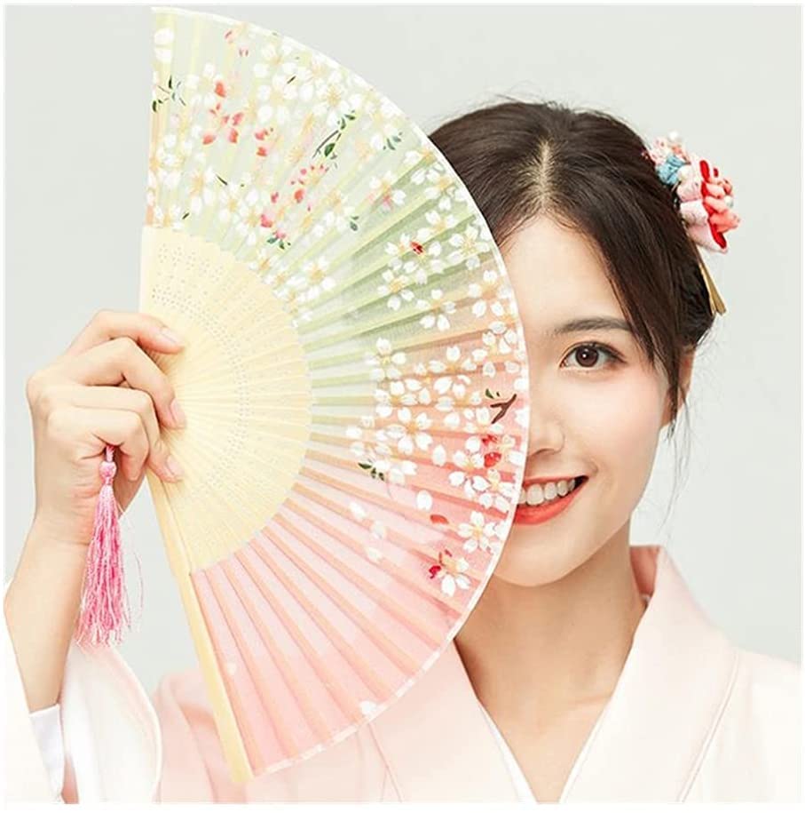 Folding Hand Fan Folding Fan Handheld Folded Fan Vintage Bamboo Folding Hand Held Flower Fan Chinese Dance Party Solid Fan for Party Fans Personalized Foldable Fan Hand Held Fans