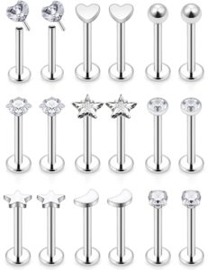 cisyozi 20g threadless push in nose rings stud piercing jewelry women stainless surgical steel flat back nose stud tragus helix cartilage earring lip labret monroe medusa nose ring stud piercings men