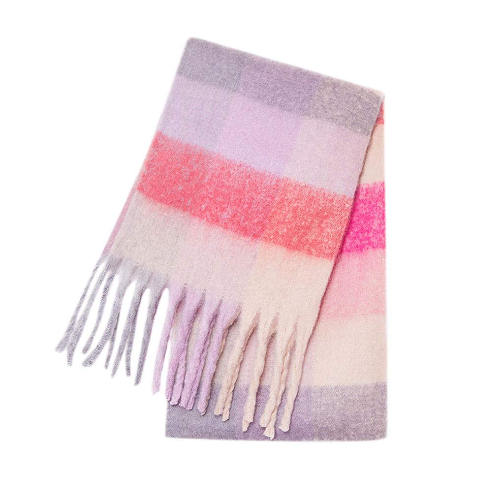 Soft Plaid Scarf Unisex Long Thick Shawl Scarf Winter Tassel Warm Scarf Women Casual Scarf (Pink, One Size)