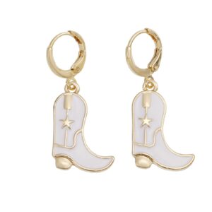 ruoffeta western cowgirl boot earrings for women, cowgirl hat dangle earrings(white boot)