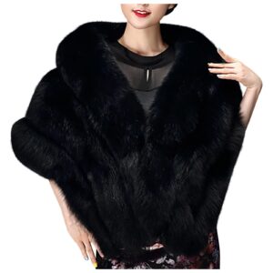 winter warm scarves fashion women elegant bridal wedding faux plush long shawl stole wrap scarf keep (black, one size)