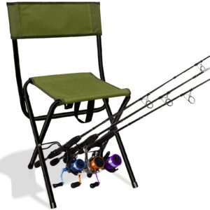 leadallway folding fishing chair with rod holder,green