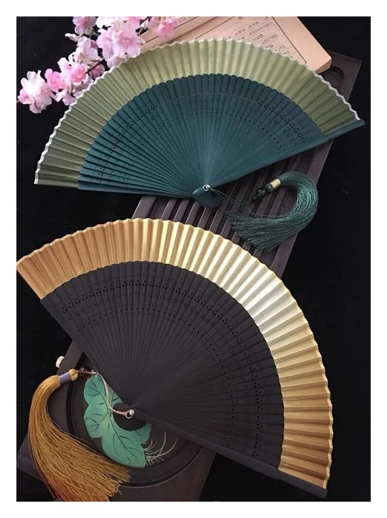 Folding Hand Fan Folding Fan Handheld Folded Fan Folding Fan Kimono Fan Real Silk Female Fan Small Flower Carved Gradient Blank Fan Foldable Fan Hand Held Fans (Color : C, Size : 22cm)