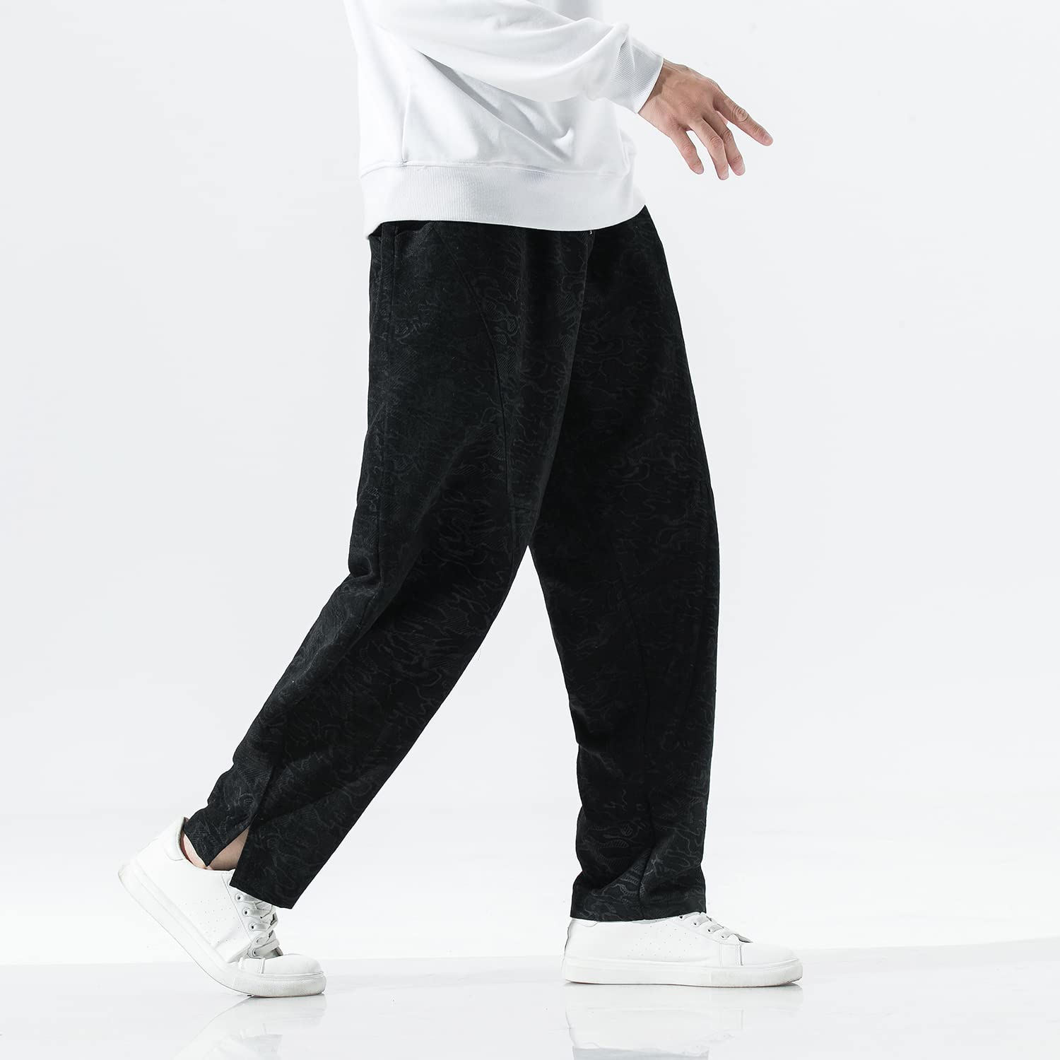 Seidarise Men's Harem Pants Hip hop Joggers Baggy Wide Leg Pants Casual Harem Linen Japanese Yoga Black