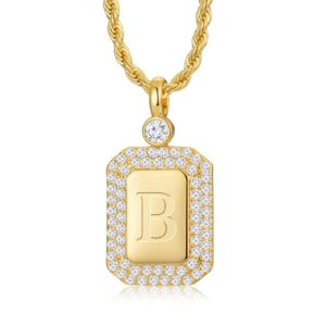 valentine's day gift gold initial necklaces for women, letter necklace for her birthday gift for friends, yellow gold initial pendant necklace with rope chain, gold plated, cubic zirconia