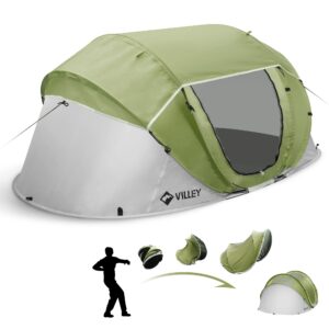 villey 2-person easy pop up tent, waterproof automatic setup instant lightweight camping beach tent with carrying bag for camping, hiking & traveling - green