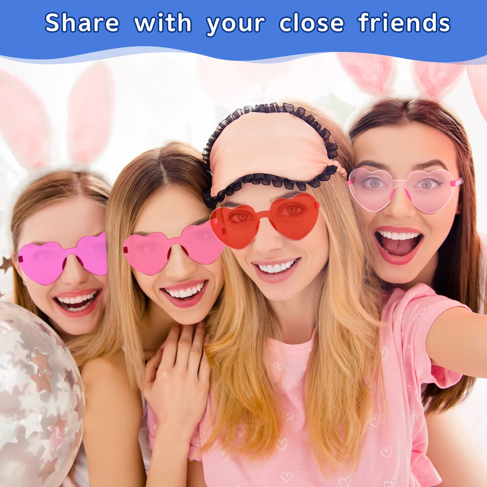 Coume 100 Pairs Rimless Heart Sunglasses Transparent Heart Shaped Glasses Frameless Fashion Women's Sunglasses Eyewear for Party Favor, Pink