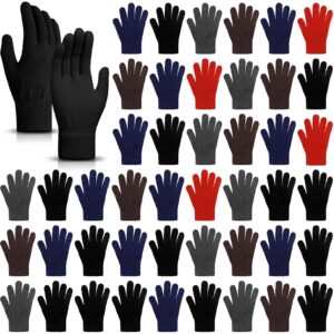 tarpop 48 pcs winter gloves bulk knit winter gloves for women men cold weather gloves for homeless stretchy cloth gloves (multi color)