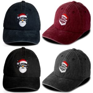 4 pcs christmas hat christmas baseball cap embroidered santa hat adjustable washed funny baseball cap for men women