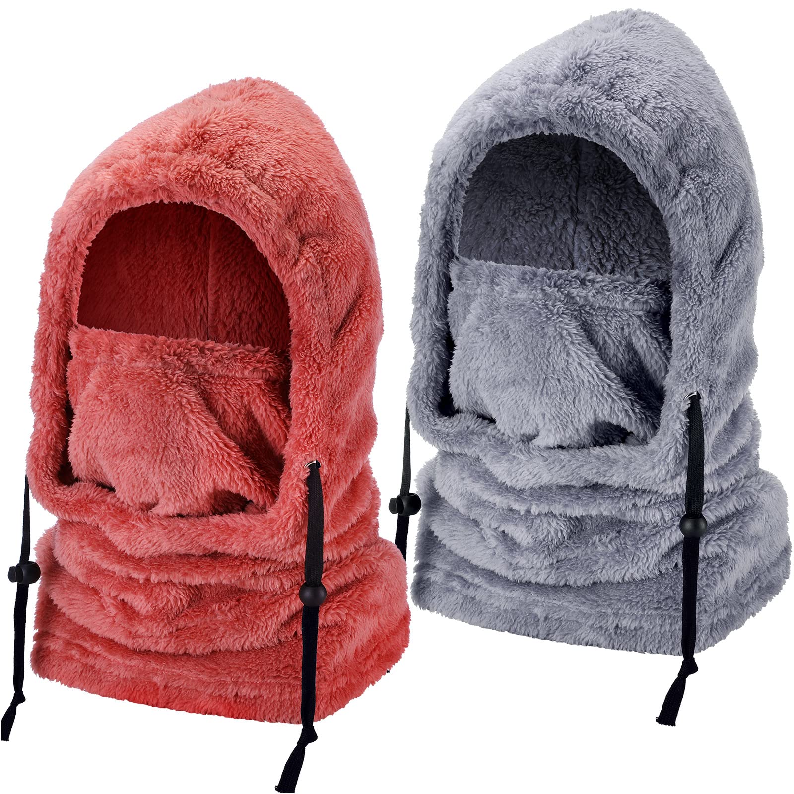 2 Pcs Ski Mask Fleece Balaclava Hood Warm Snowboard Face Warmer Cap Scarf Windproof Thermal Balaclava Hat Winter Face Mask (Dark Gray, Red)