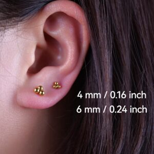 Limerencia G23 Pure Titanium Hypoallergenic Earrings | Tiny Trinity Ball Stud Earrings | Minimalist, F136 Implant Grade | Suitable for Sensitive Ears Delicate Jewelry (4mm, Gold)