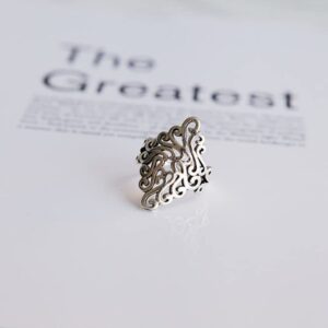 Dtja Filigree Vintage Statement Ring for Women Oxidized Boho Expandable Adjustable Totem Flower Leaves Open Wide Wrap Finger Rings Comfort Fit Bohemian Jewelry