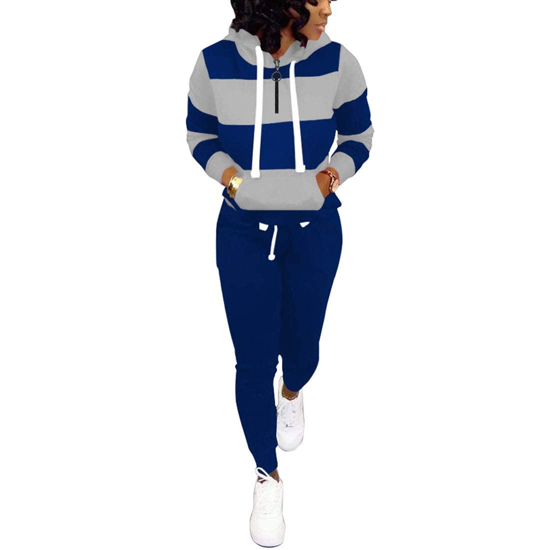 Nimsruc Two Piece Outfits For Women Jogging Suits Casual Sweatsuits Jogger Tracksuits Long Sleeve Hoodie Matching Sets Gray Blue L