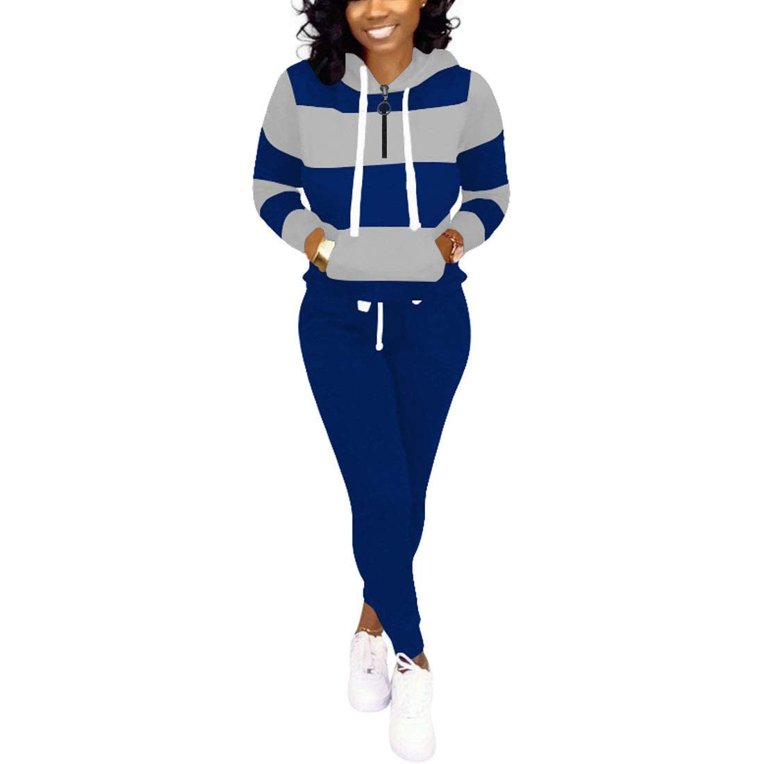 Nimsruc Two Piece Outfits For Women Jogging Suits Casual Sweatsuits Jogger Tracksuits Long Sleeve Hoodie Matching Sets Gray Blue L