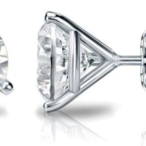 The Diamond Deal .10ct (1/10cttw) Carat Round Brilliant Solitaire Lab-Grown Diamond Matini Stud Earrings Women - in 14k White Gold 3-Prong Basket-Setting With Push Backs