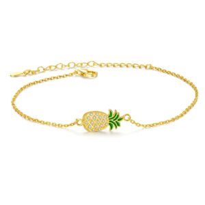 orange forest pineapple anklets sterling silver 14k gold plated adjustable pineapple ankle bracelets beach anklets summer foot jewelry gifts for women