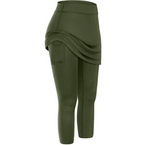 legging skirted pockets tennis elastic capris women yoga skirts sports seamless yoga pants for women plus size army green