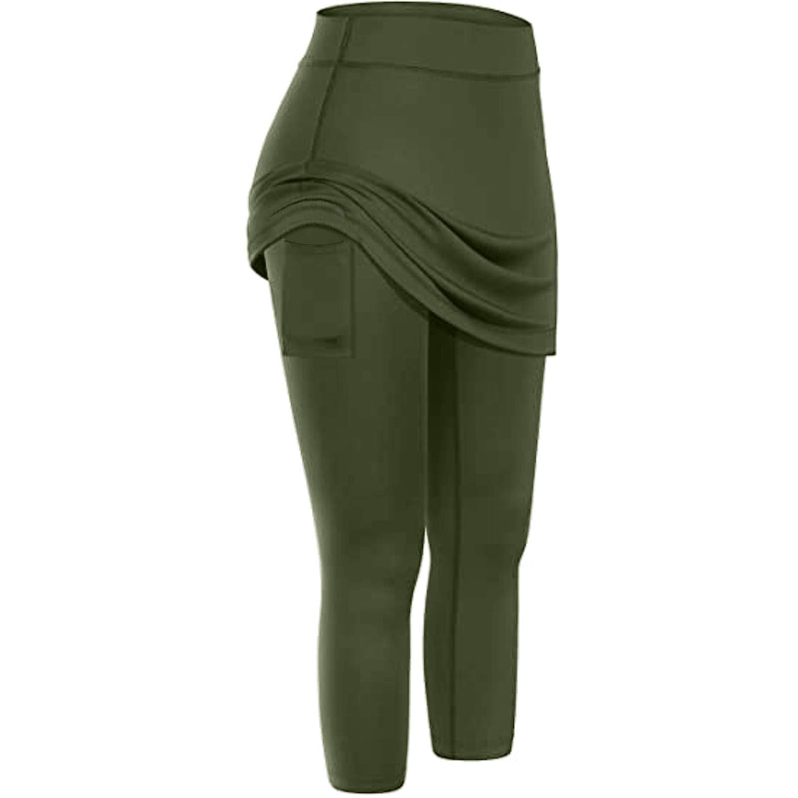 Legging Skirted Pockets Tennis Elastic Capris Women Yoga Skirts Sports Seamless Yoga Pants for Women Plus Size Army Green