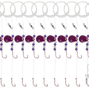 Tooth Shield Tackle 10 Pack Walleye Crawler Harness Spinner Rig #2 Fluorescent Series Colorado Blade Perch Bass Trout Spinner Rigs (Fluorescent Purple)