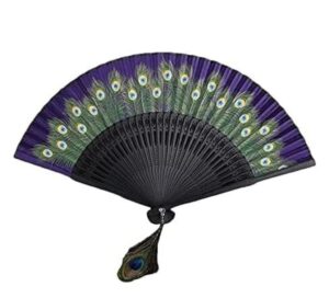 folding hand fan folding fan handheld folded fan chinese style peacock patterned hand fans vintage silky handheld folding fan foldable fan hand held fans (color : d, size : 37.5x21.5cm)