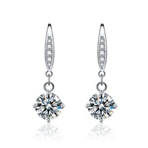 925 sterling silver moissanite earrings, 0.5ct-1ct moissanite halo earrings for women, moissanite drop dangle hoop earrings, round cut brilliant d color vvs1 clarity moissanite stud earrings for women girls (style 2)