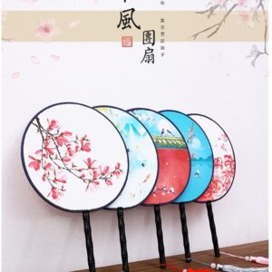 Folding Hand Fan Folding Fan Handheld Folded Fan Double-Sided Circular Fan Chinese Ancient Style Long Handle Tassel Han Chinese Clothing Cheongsam Foldable Fan Hand Held Fans