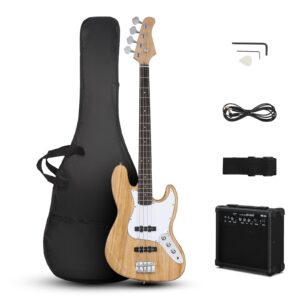 ktaxon electric bass guitar with 20watt amplifier, 4 string right handed electric bass kit for beginner & professionals w/a bag, shoulder strap, guitar pick, wrench tool(burlywood)