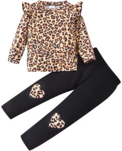 retsugo toddler girl clothes leopard long sleeve sweatshirt top and pants toddler 2pcs school girls outfits kids fall winter clothing set size 7/6615