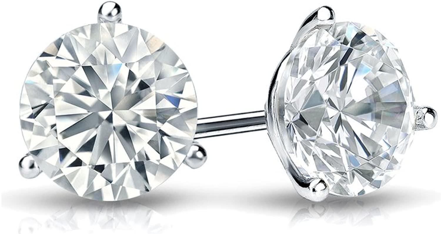 The Diamond Deal .10ct (1/10cttw) Carat Round Brilliant Solitaire Lab-Grown Diamond Matini Stud Earrings Women - in 14k White Gold 3-Prong Basket-Setting With Push Backs