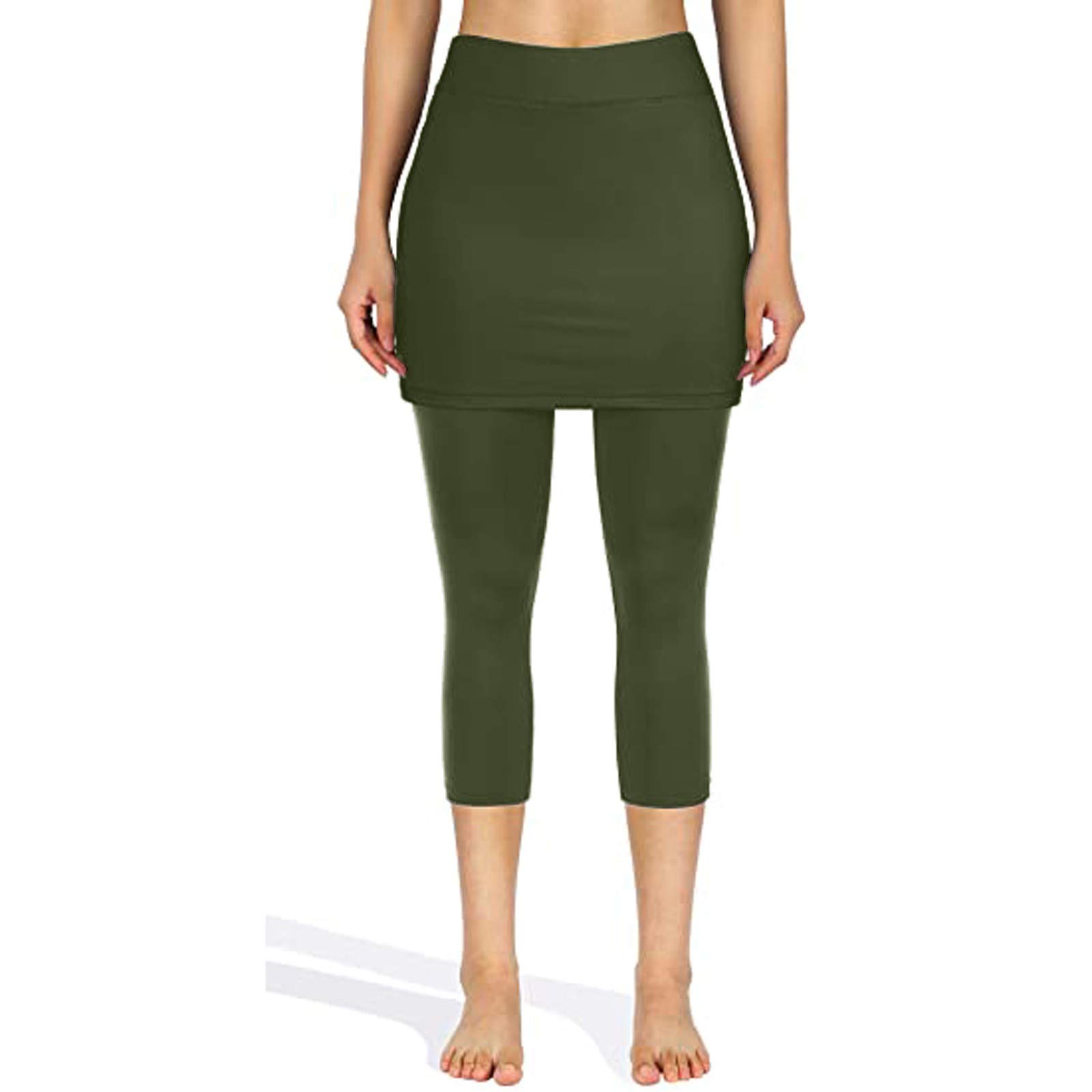 Legging Skirted Pockets Tennis Elastic Capris Women Yoga Skirts Sports Seamless Yoga Pants for Women Plus Size Army Green