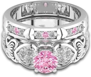 vrusha jewels 3ct round cut pink sapphire & diamond flower inspired wedding bridal ring set 14k white gold over (8)