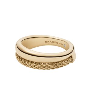 skagen women's gold tone ring with crystal accents, 6.5