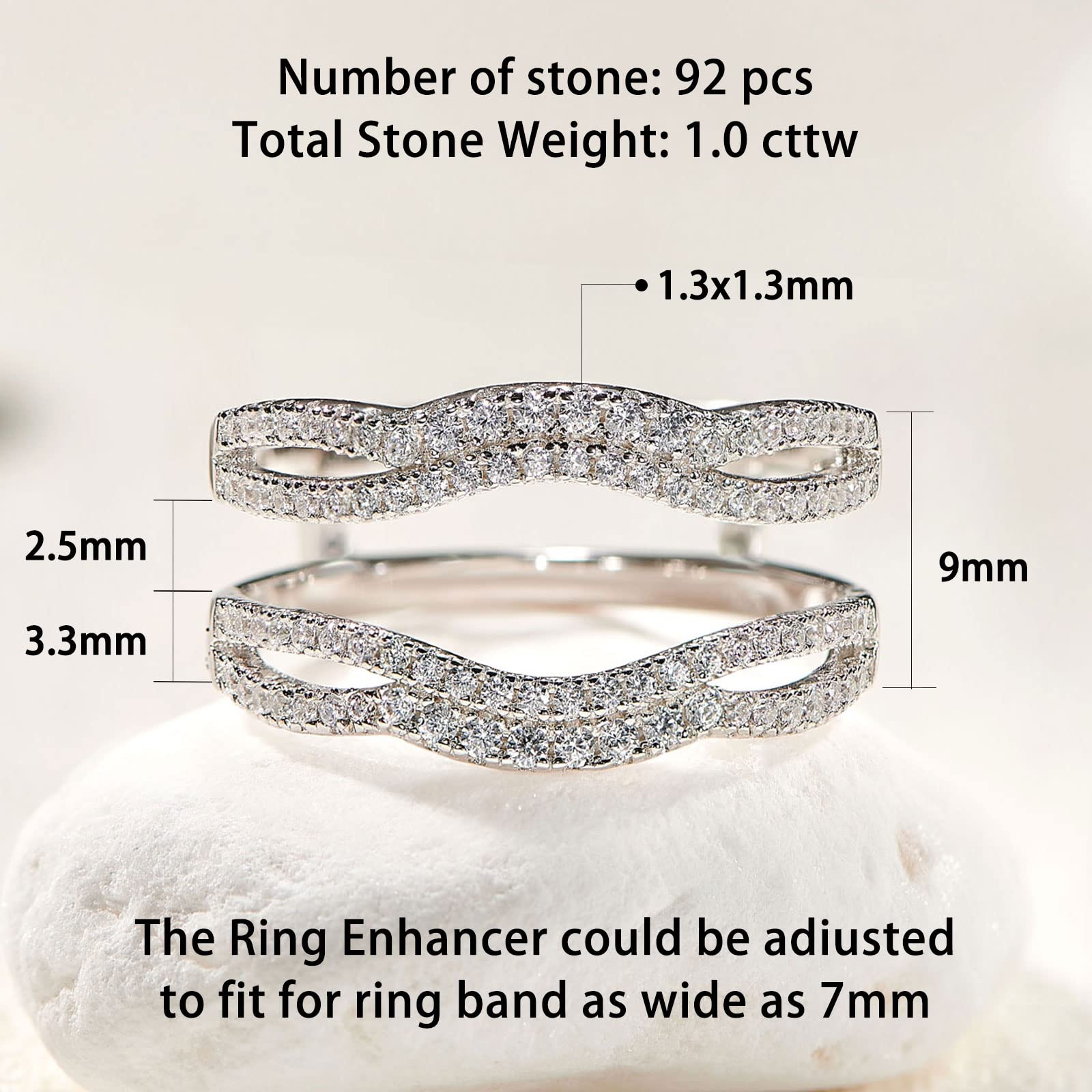 Newshe Jewellery Bridal Ring Enhancer for Engagement Rings AAAAA Cz Wedding Band for Women Eternity Ring Guard Size 8