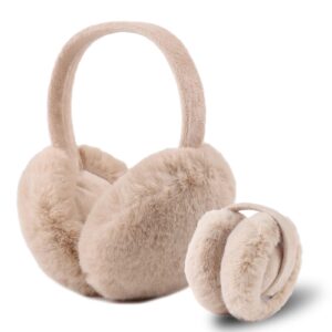 yuoahcn women girls ear muffs fashion warm plush earmuffs winter foldable ear warmer windproof adjustable earmuff (khaki)