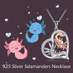 TIGER RIDER Axolotls Necklace for Women 925 Sterling Silver Heart Shaped Axolotl Jewelry Gifts for Mother Best Friends