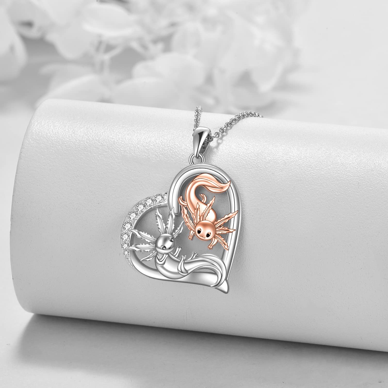 TIGER RIDER Axolotls Necklace for Women 925 Sterling Silver Heart Shaped Axolotl Jewelry Gifts for Mother Best Friends